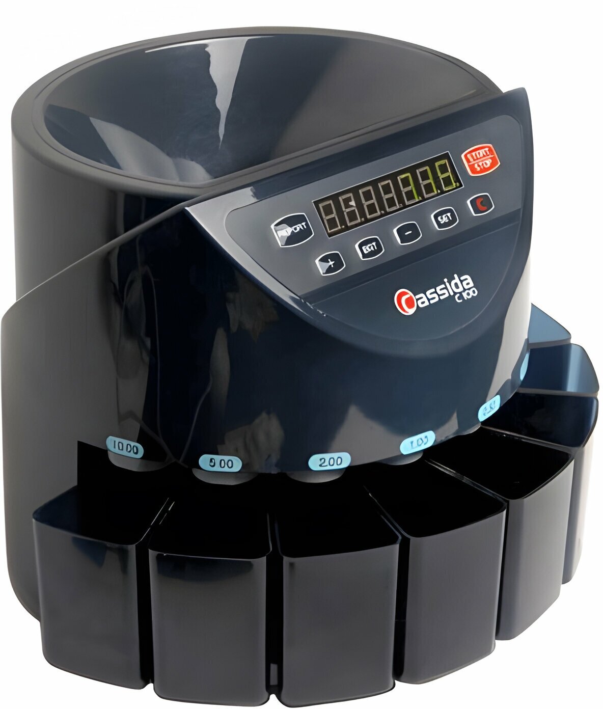 Счетчик-сортировщик монет CASSIDA C100, 250 монет/мин, загрузка 1600 монет, 8 приемных лотков
