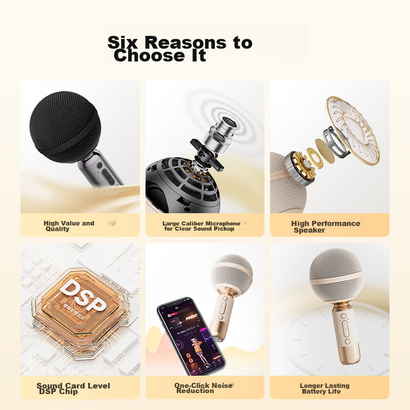 Quanmin K Song Microphone, Mobile Karaoke Microphone, Children's Microphone Speaker All-In with Built-In Sound Card, Home KTV Speaker, Valentine's Day Birthday Gift, MB53 Apricot Color