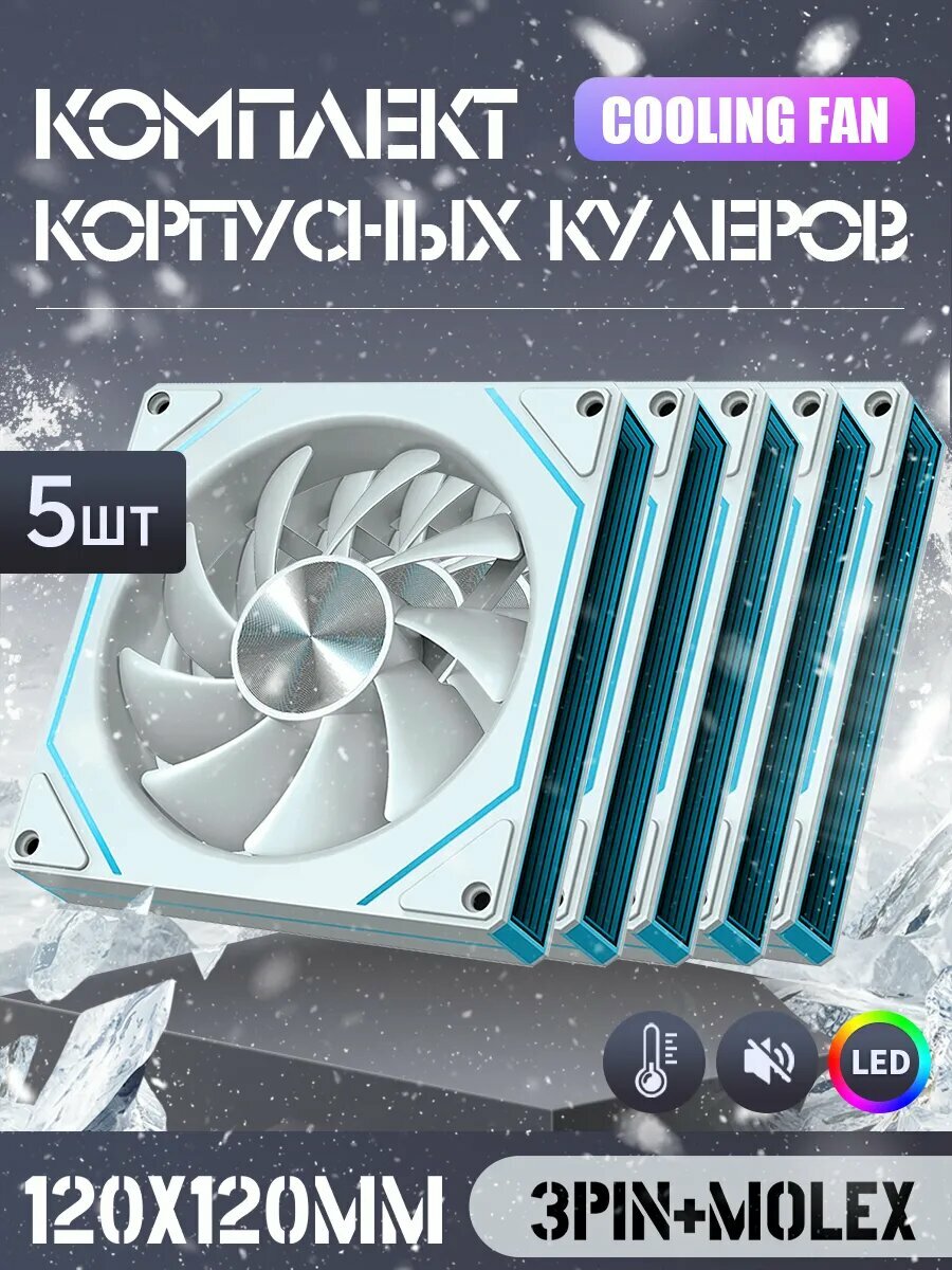 Вентилятор для пк 120 мм *5 шт，Вентилятор для корпуса компьютера 120х120мм с RGB подсветкой.