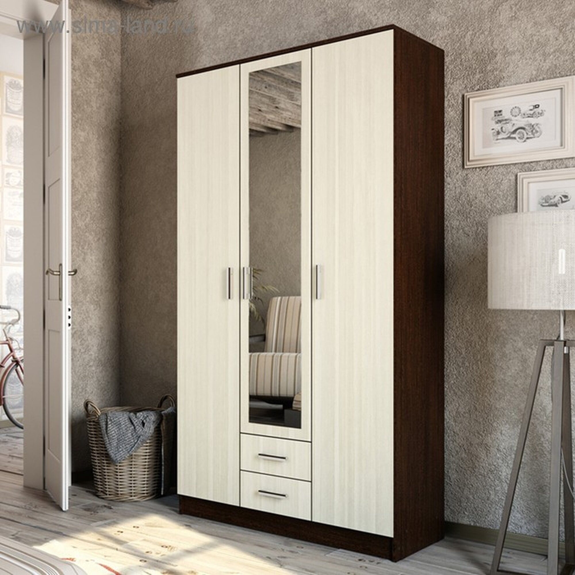 Шкаф трехстворчатый «Трио», 1200×482×2200 мм, цвет венге/лоредо