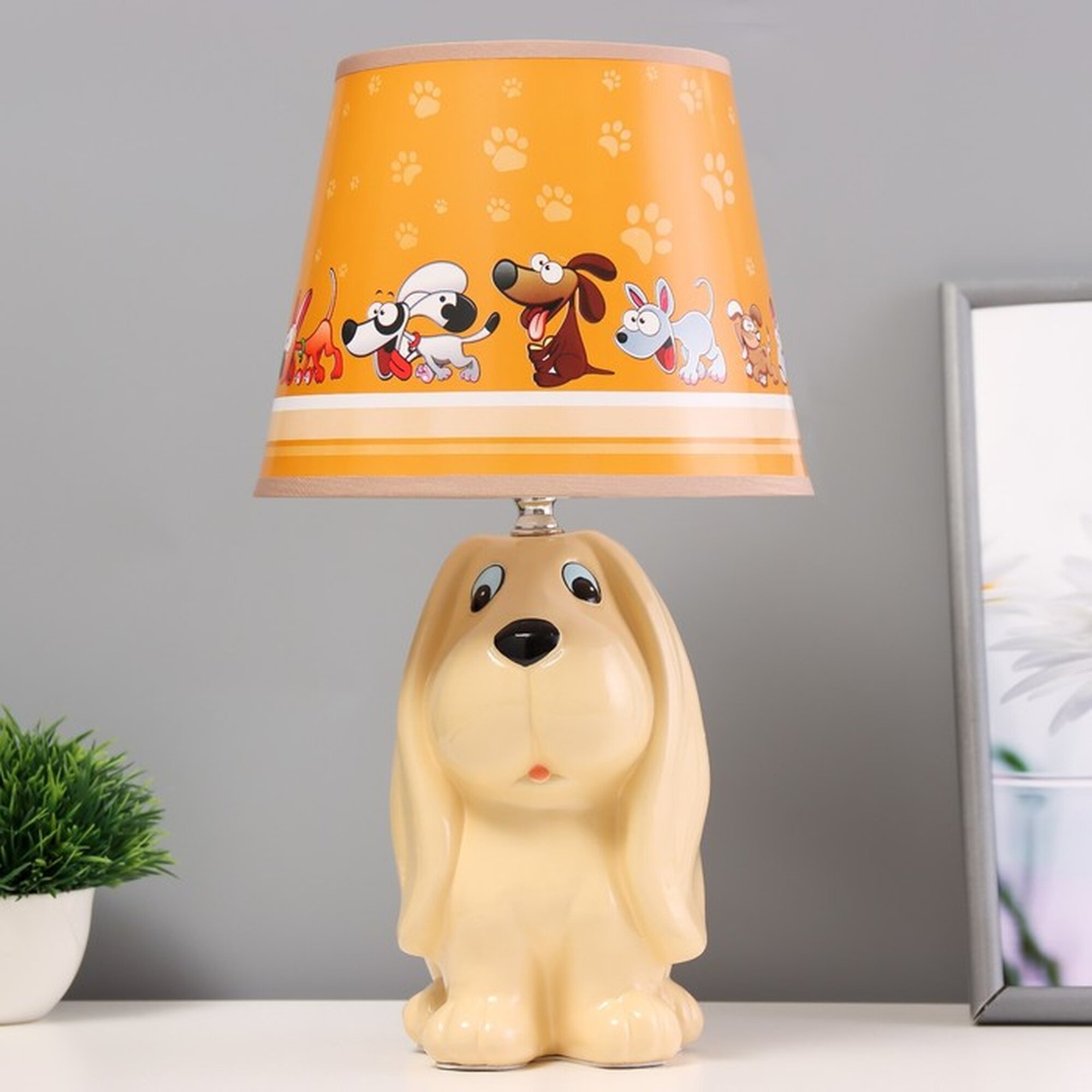 Настольная лампа RISALUX «Собачка», E14, 40Вт, керамика, бумага, бежевая, 20x20x37 см