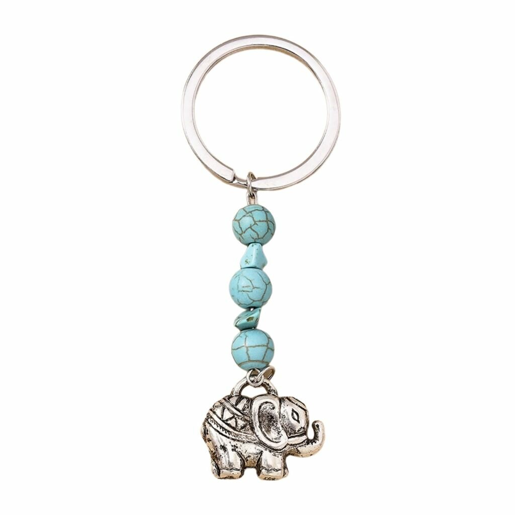 Брелок, ключница в стиле ins с сердечком и вишней - слон из бирюзы, 1 шт