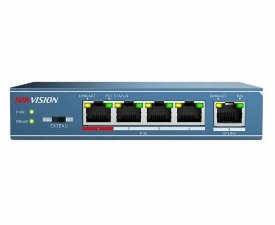 Hikvision DS-3E0105P-E(B )Коммутатор 4 порта PoE