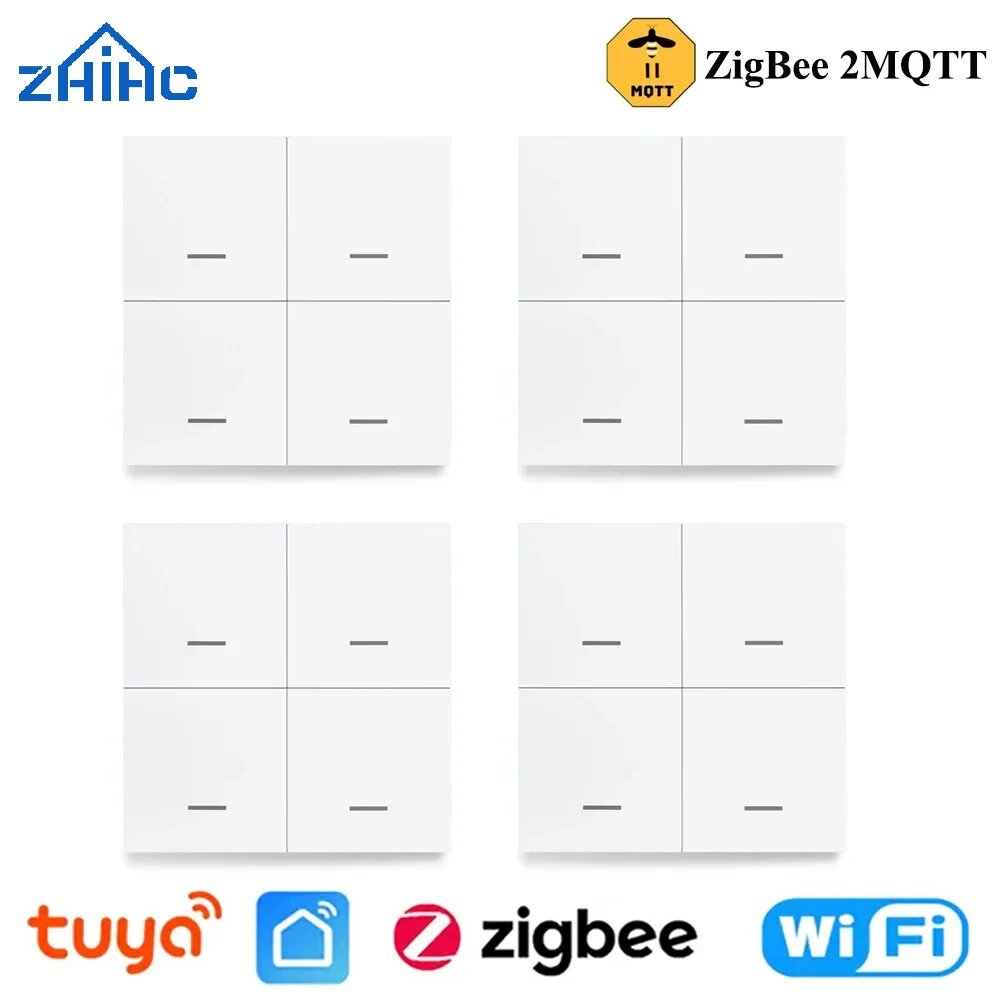 Умный переключатель сцен Tuya ZigBee, 4 группы, 12, кнопочный переключатель сцен, контроллер Smart Life, работает с шлюзом 2MQTT и ZigBee