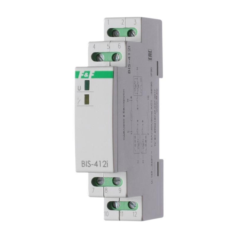Реле импульсное BIS-412i (установка на DIN-рейку; для группового режима работы; для нагрузки с больш. пусков. током (160А/20мс)) F&F, евроавтоматика EA01.005.018 (1 шт.)
