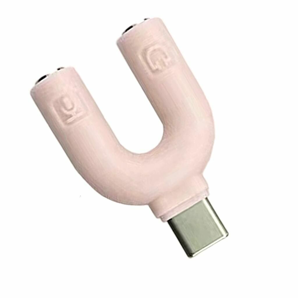 3.5 мм аудиоразветвитель с Type-C и поворотным механизмом, Розовый