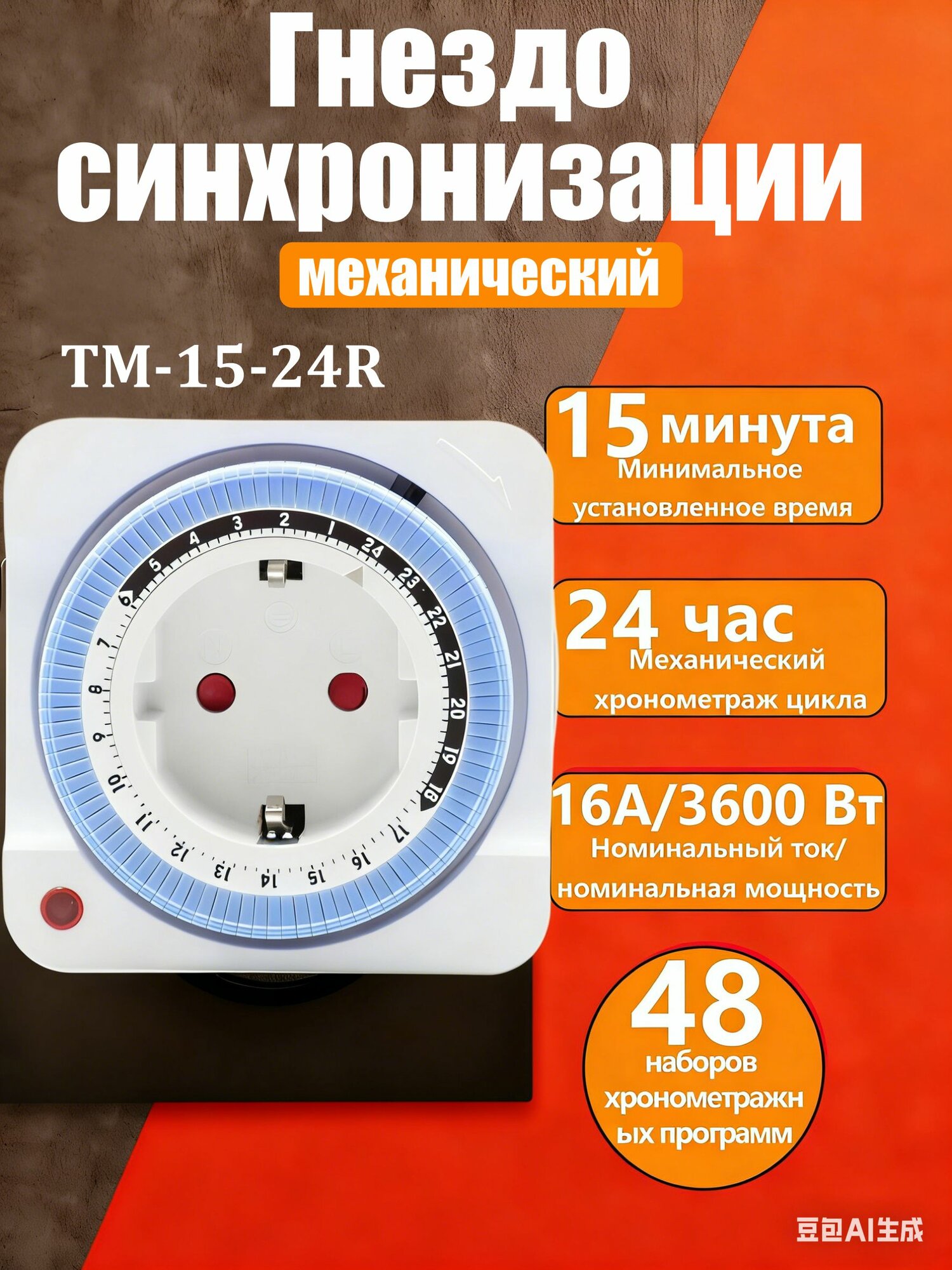 Умная розетка с таймером 15мин -24ч 16А