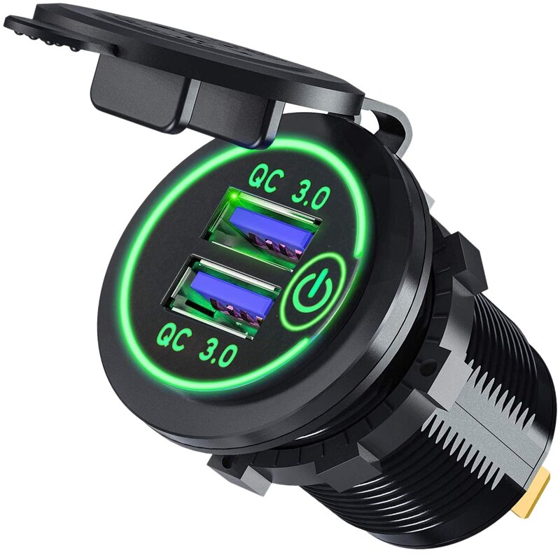 Quick Charge 3.0 Dual USB автомобильное зарядное устройство 12 В 36 Вт USB быстрое зарядное устройство с переключателем для лодки мотоцикла грузовика гольф-кара зеленого цвета