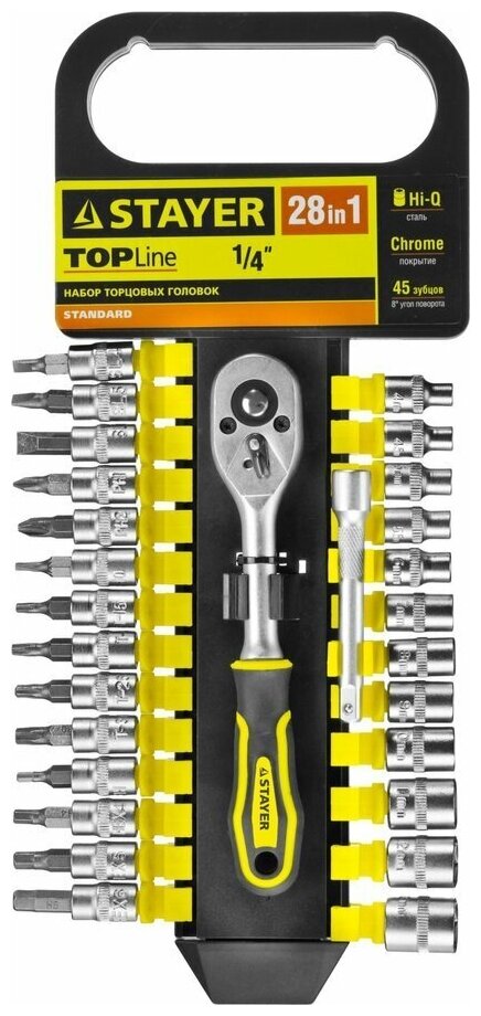 Набор бит и торцовых головок 1/4" 28 предметов Stayer STANDARD 27754-H28