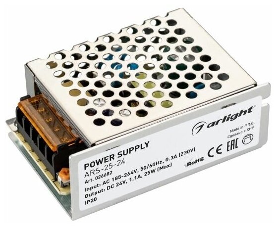 Блок питания ARS-25-24 (24V, 1.1A, 25W) (Arlight, IP20 Сетка, 2 года) 026682