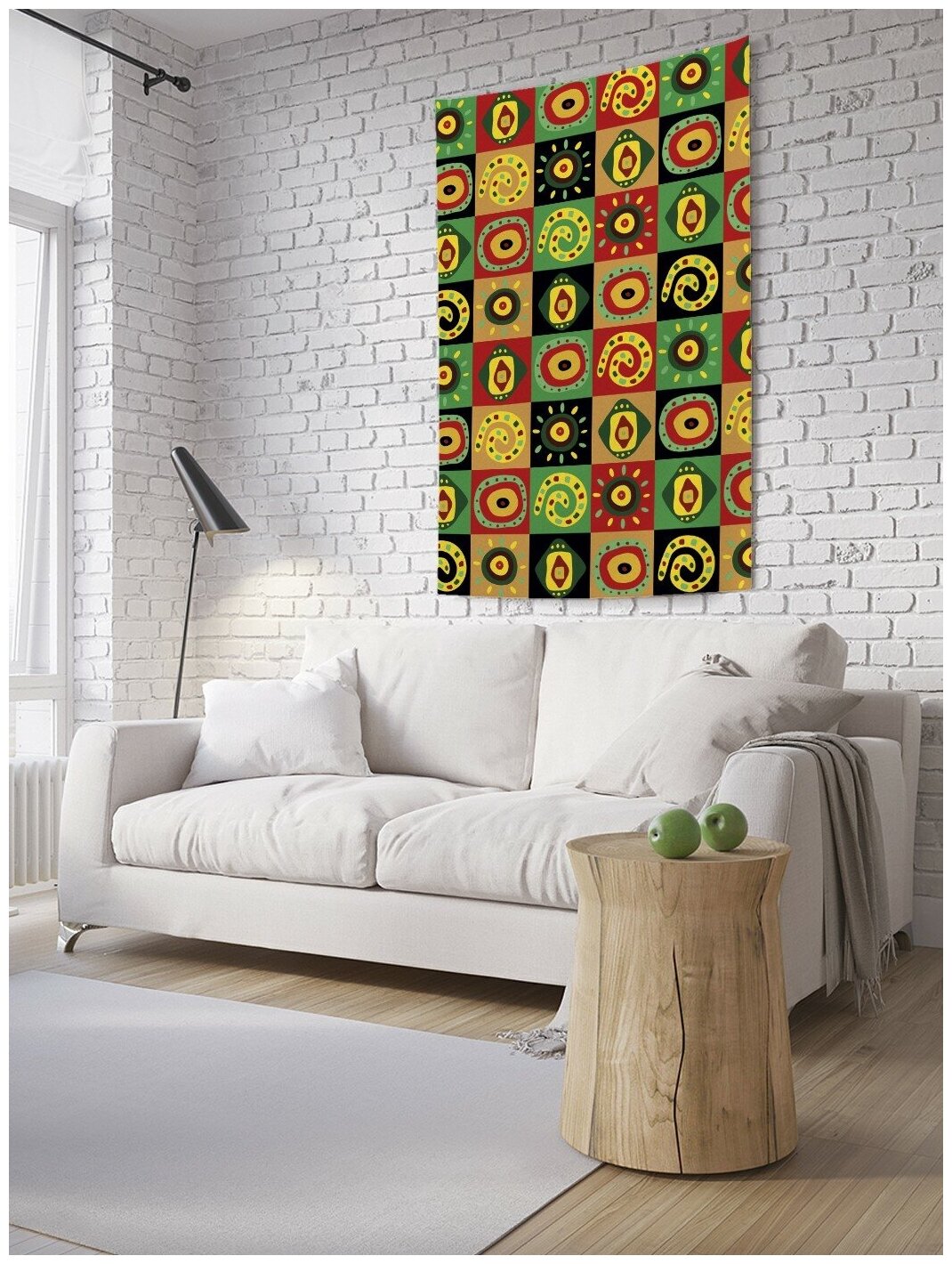 Фотопанно на стену вертикальный из ткани постер 100х150 "Индийская мандала рогожка", JoyArty