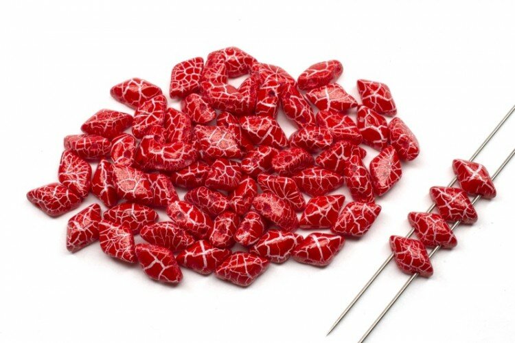 Бусины GemDuo 8х5мм, отверстие 0,8мм, цвет 02010/24610 красный/белый кракле, 709-180, 10г (около 64шт)