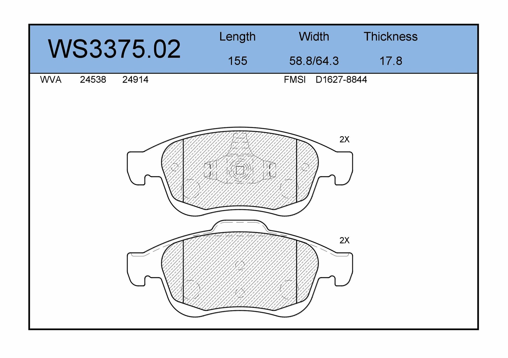 Колодки тормозные дисковые перед JEENICE WS3375.02