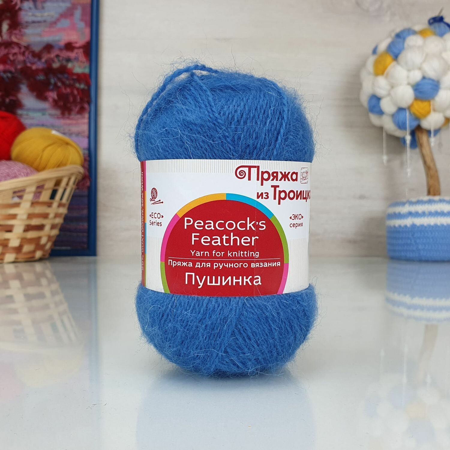 Пряжа Троицкая камвольная фабрика Пушинка (ТКФ), св. джинса - 256, 50% шерсть, 50% козий пух, 5 мотков, 50 г, 225 м.