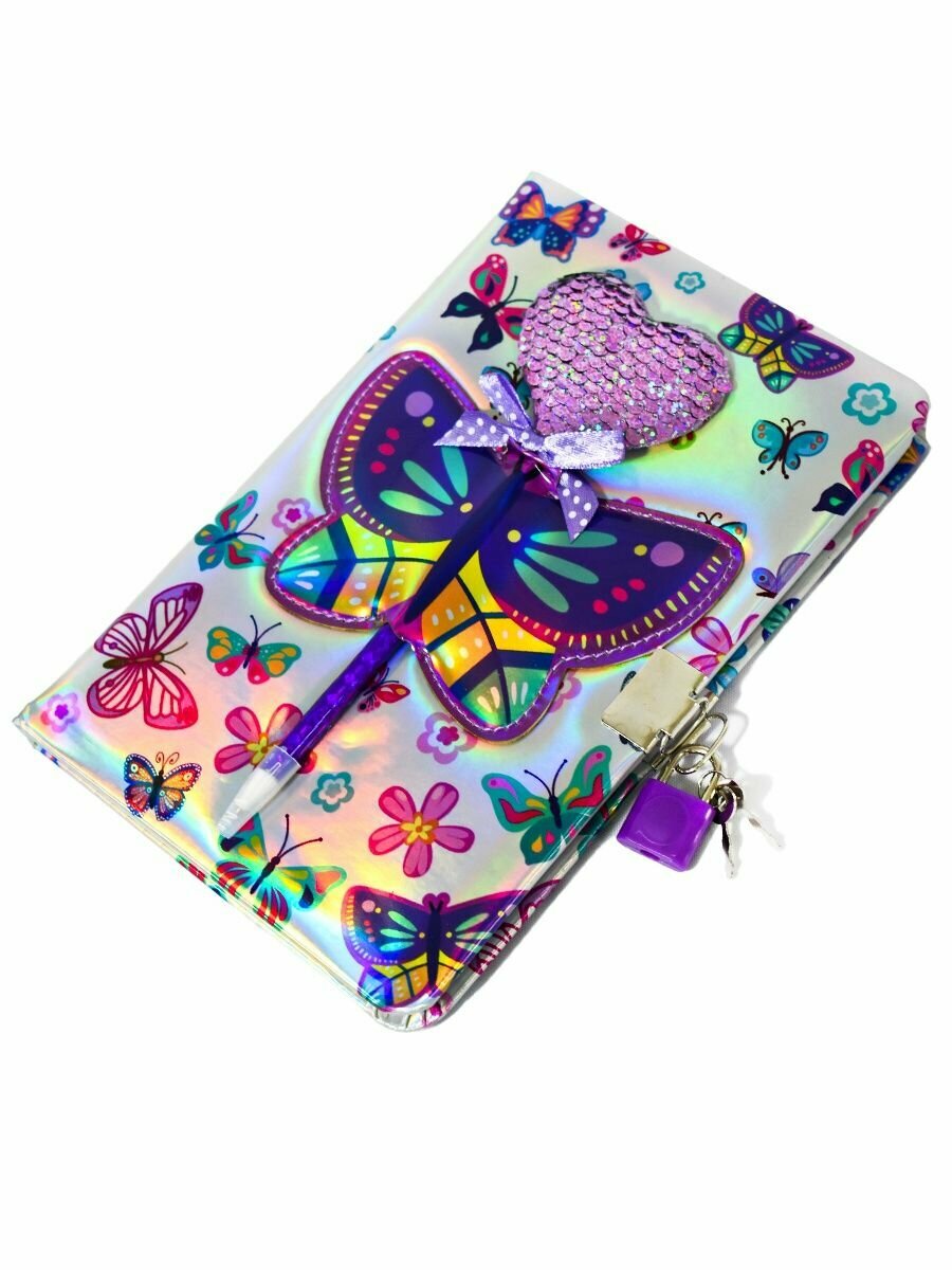 Блокнот детский Бабочка + ручка сердечко / Замок с ключиками