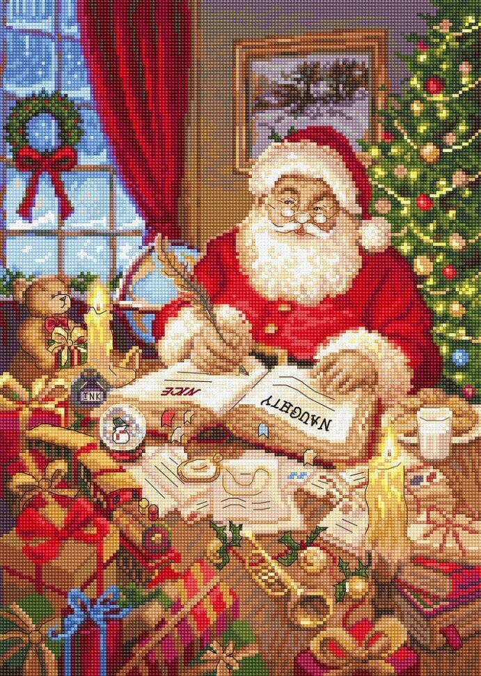 Набор для вышивания LetiStitch #951 The list of naughty and nice (Список непослушных и милых), Счетный крест, 33 х 24 см