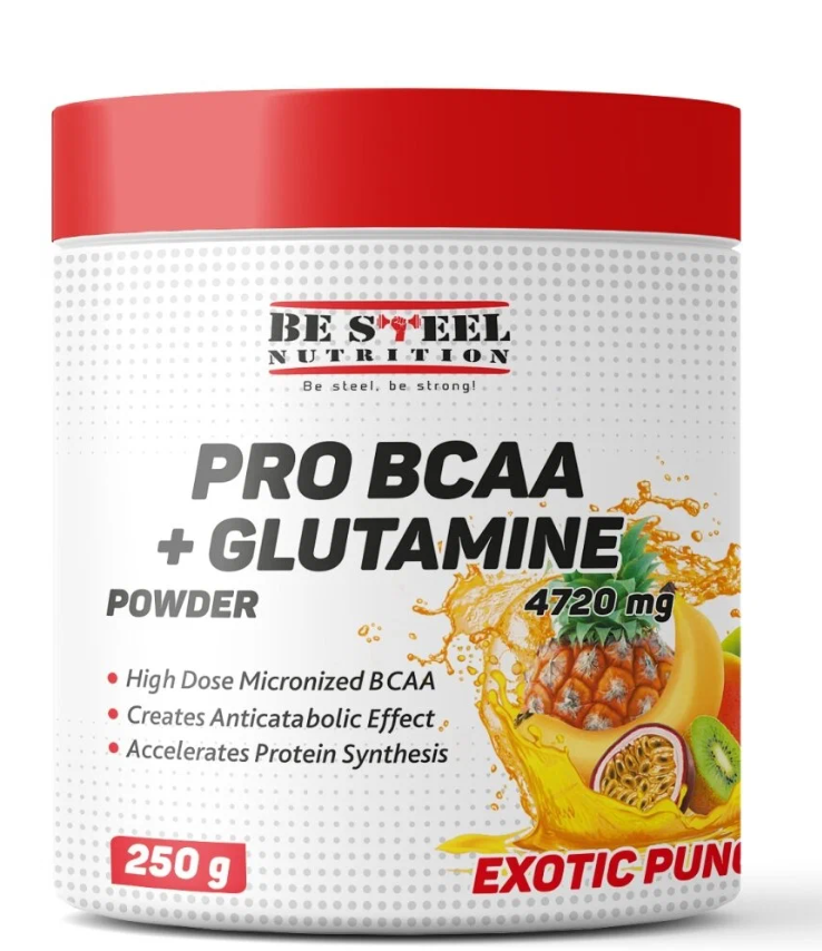 BCAA+Глютамин Be Steel Nutrition Pro BCAA+Glutamine 250г (экзотический пунш)