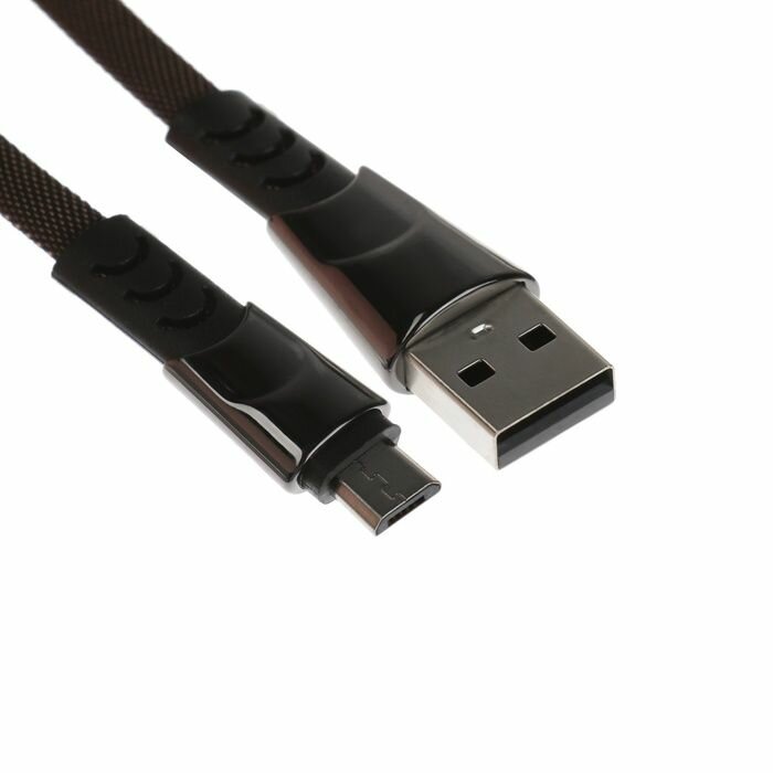 Кабель для зарядки КНР MicroUSB - USB, 2. 4 А, оплётка ткань, плоский, 1 метр, чёрный