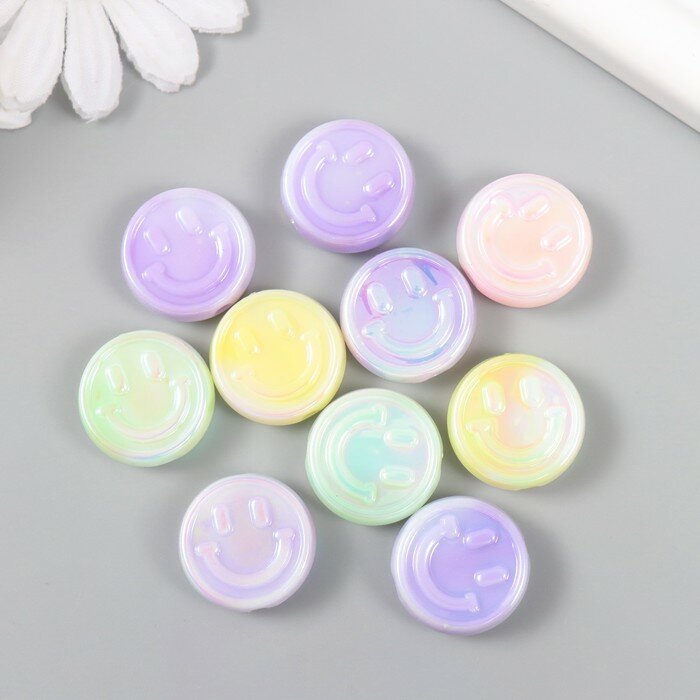 Бусина для творчества пластик "Смайл" перламутр пастель микс 2,1х2,1х0,7 см