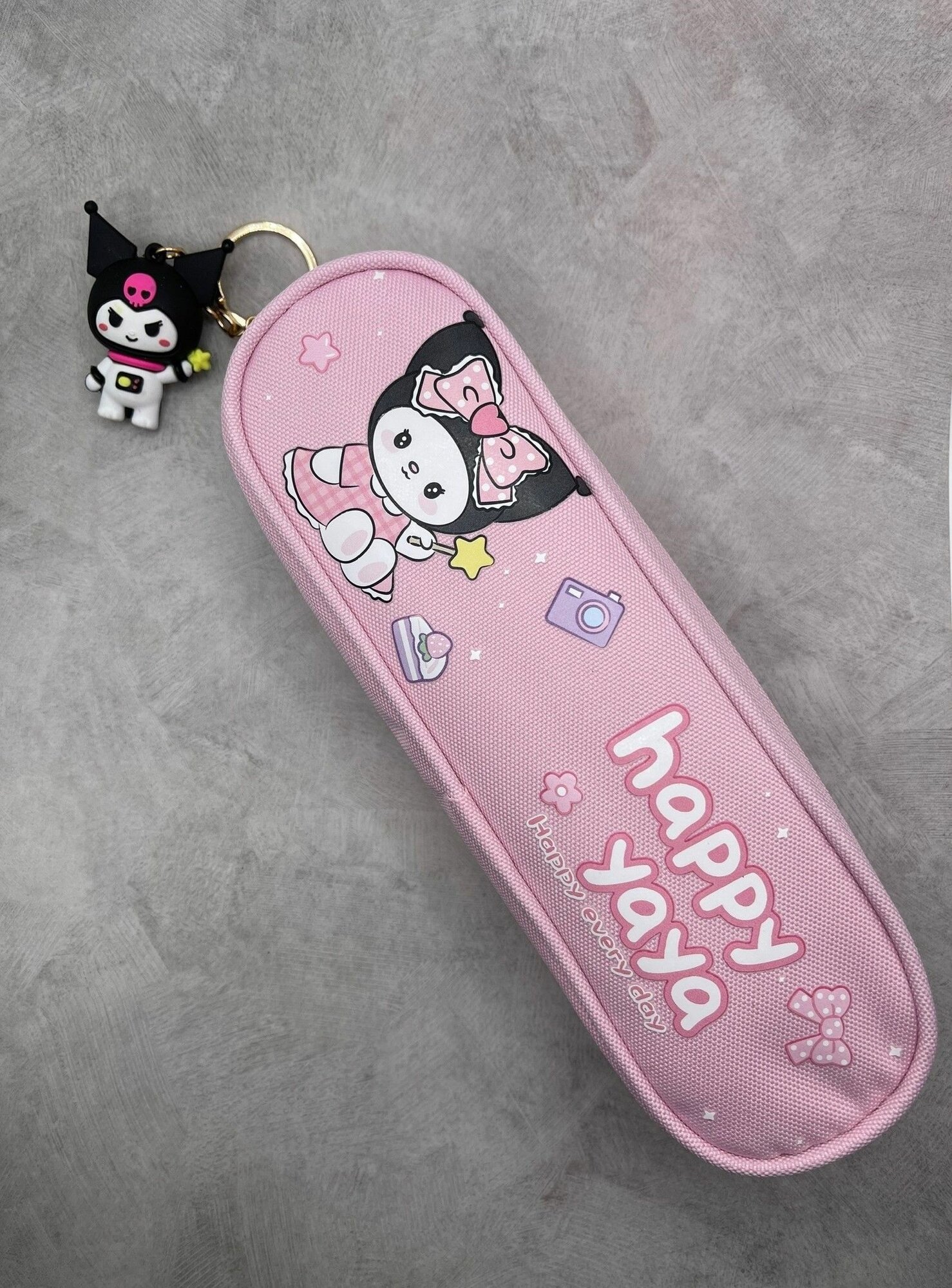 Пенал "Куроми" 2 отделения + брелок, розовый.