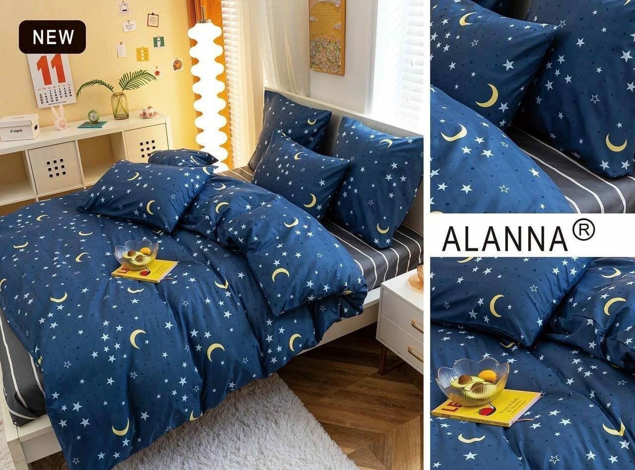 Комплект Постельного Белья аланна Семейный Звезды и Луна / простыня 220x240 / пододеяльник 160x220 2шт. / Наволочки 50х70см. 2шт.70x70-2шт.