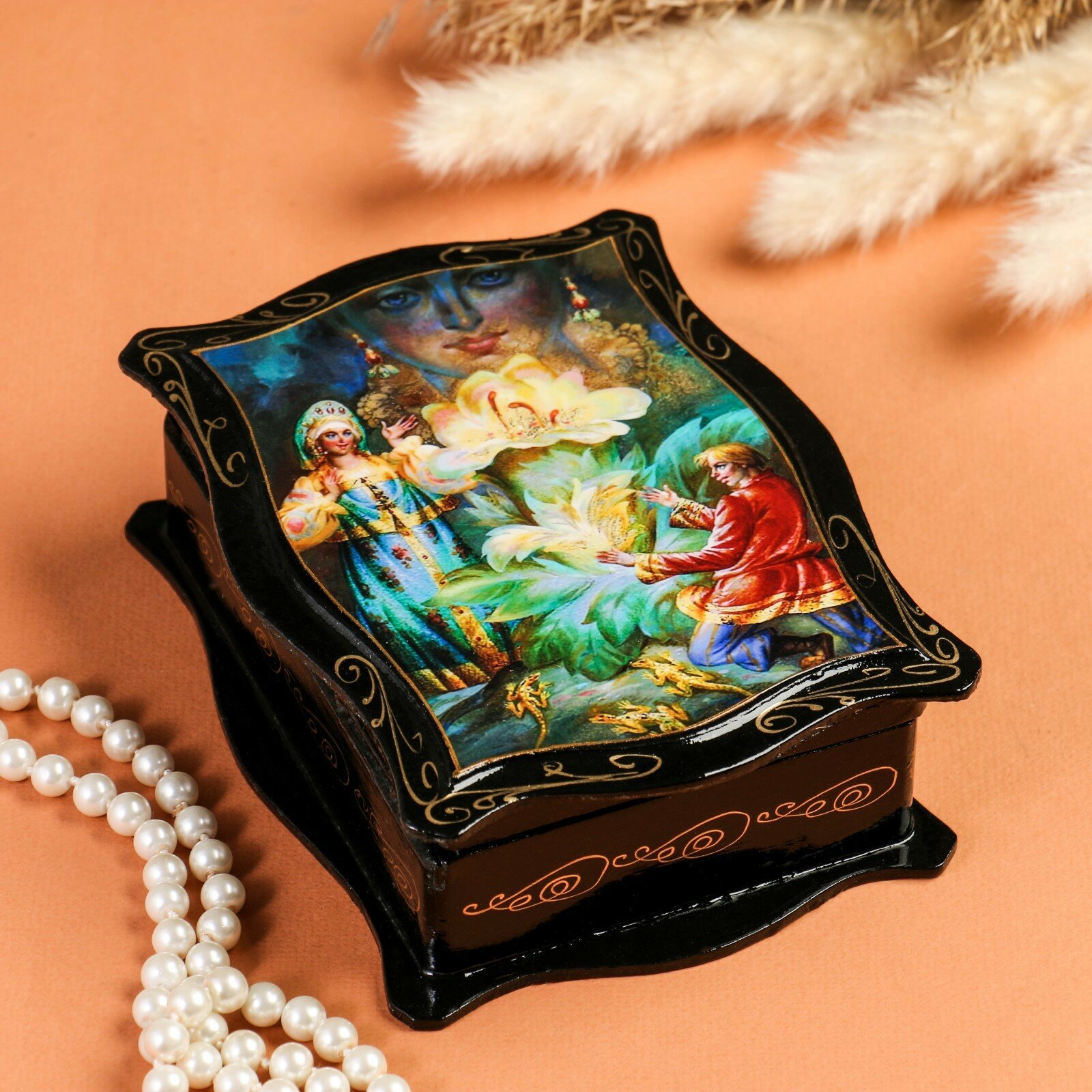 Шкатулка для украшений «Сказки», 12×16 см, лаковая миниатюра, микс