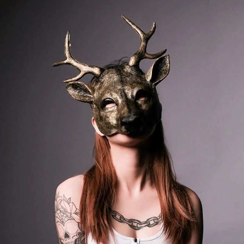 Косплей маска череп козла Темно-зеленый, Gold Deer