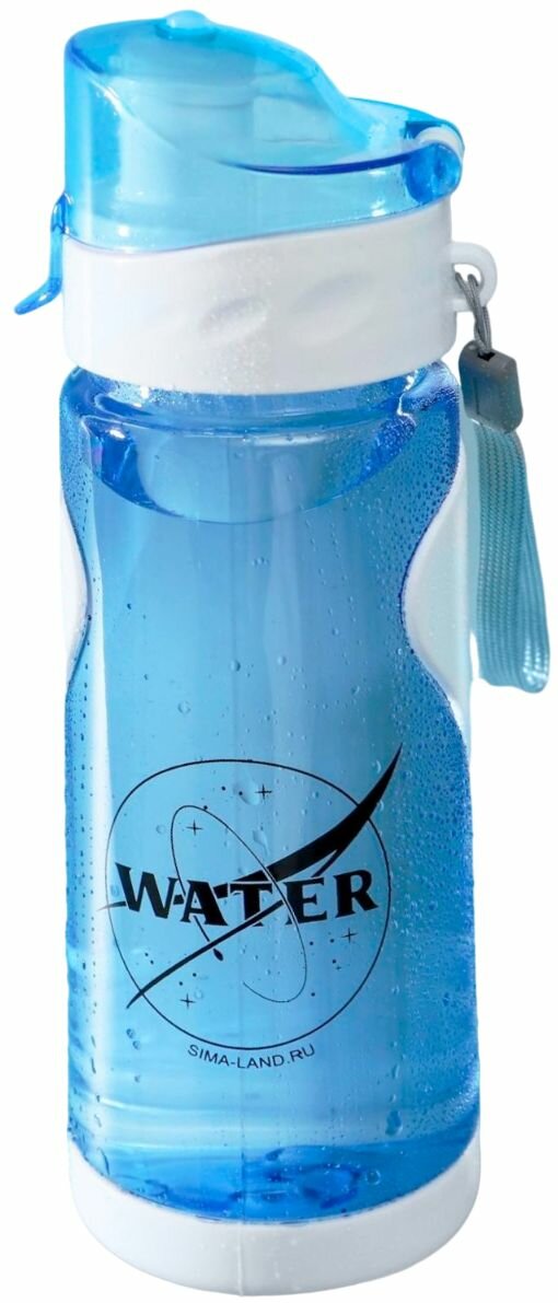 Бутылка для воды многоразовая Water, 600 мл, пластиковая, 22 х 8 см, с подвесом, поильником и ситечком для фруктов, цвет голубой