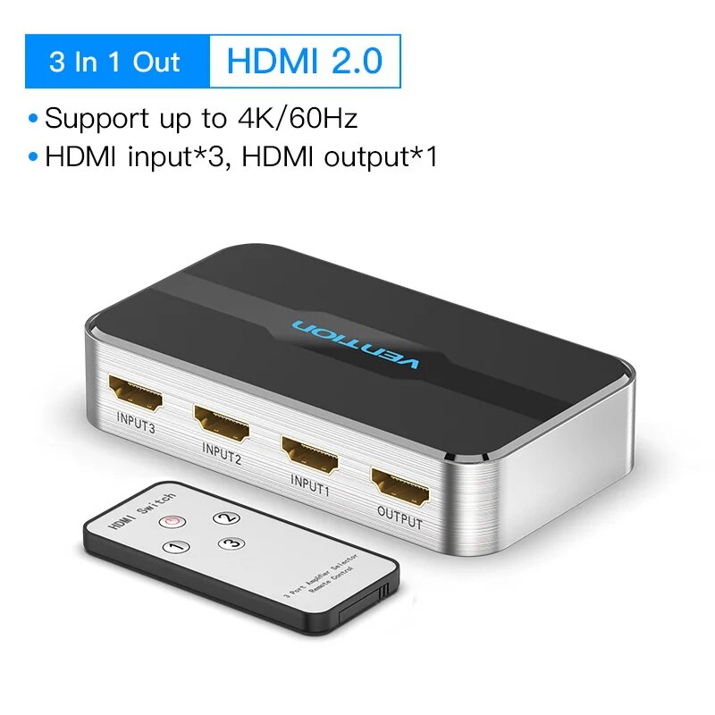 HDMI 2.0 переключатель 3 в 1, 4K/60Hz, Цвет: 3 in 1 out hdmi 2.0