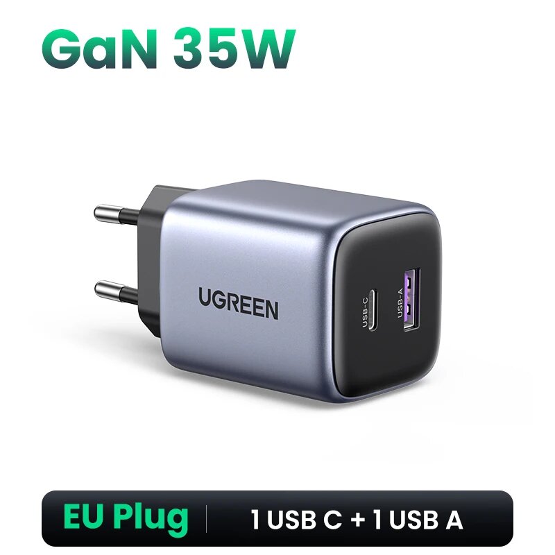 Зарядное устройство UGREEN GaN USB 3,0, 35 Вт, быстрая зарядка для iPhone 15/3,0 GaN 35W EU Plug