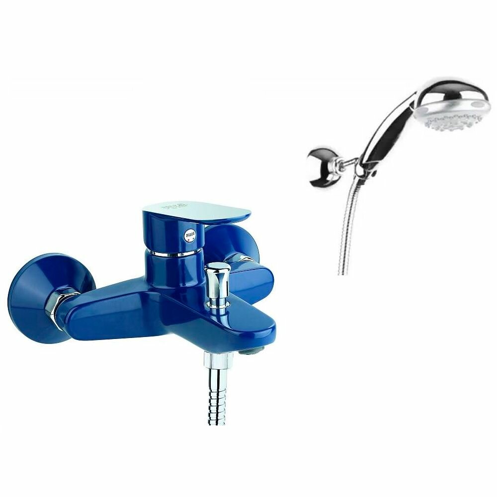 Смеситель для ванны с душевым гарнитуром, синий/хром, Италия, Fiore Kevon-Chic, 81TX8150