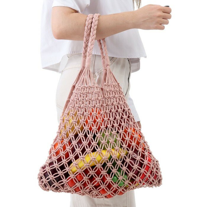 Сумка-авоська плетёная, клетка 3.5 см, персиковая