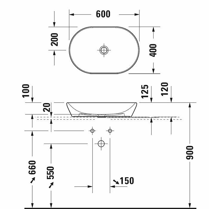 Duravit D-Neo Раковина накладная 600х400 мм, без перелива, без отв под смес, цвет: антрацит матовый (спеццена)