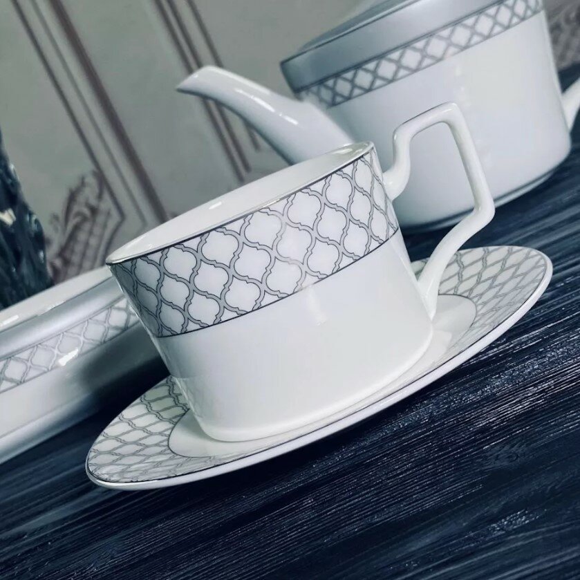 Чайный набор 12пр. Версаль серебро 250мл Костяной фарфор 145-595 118-145-595