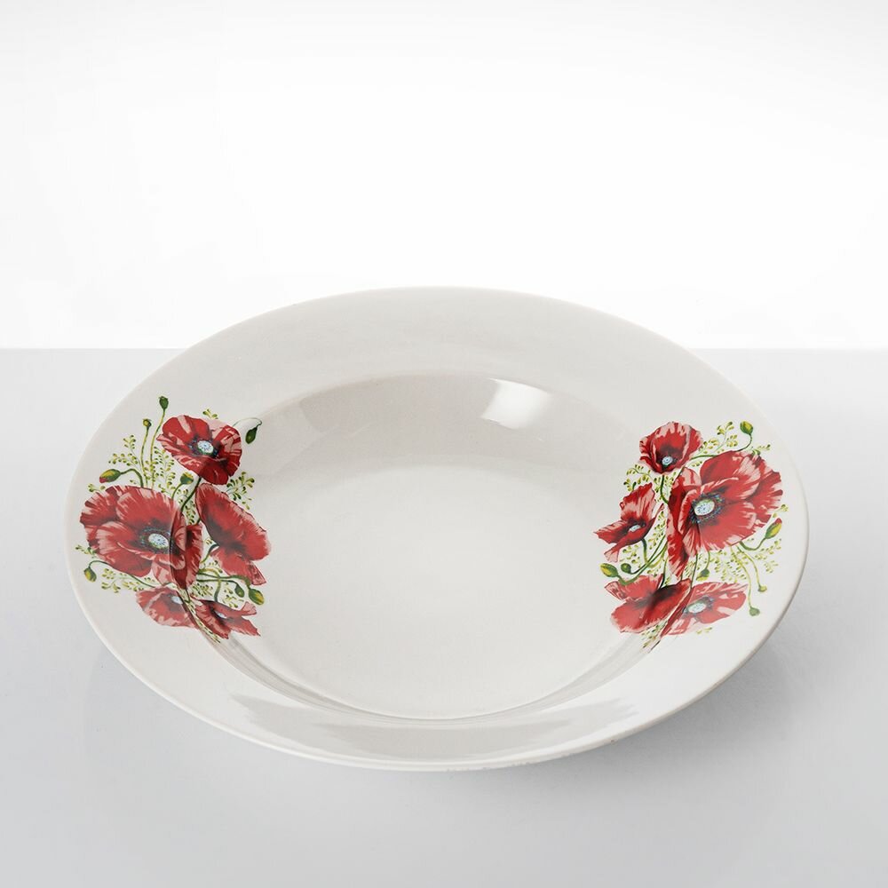 Набор фарфоровых тарелок глубоких 240 мм. "Маки" гладкий край, Дулево - 4 шт.