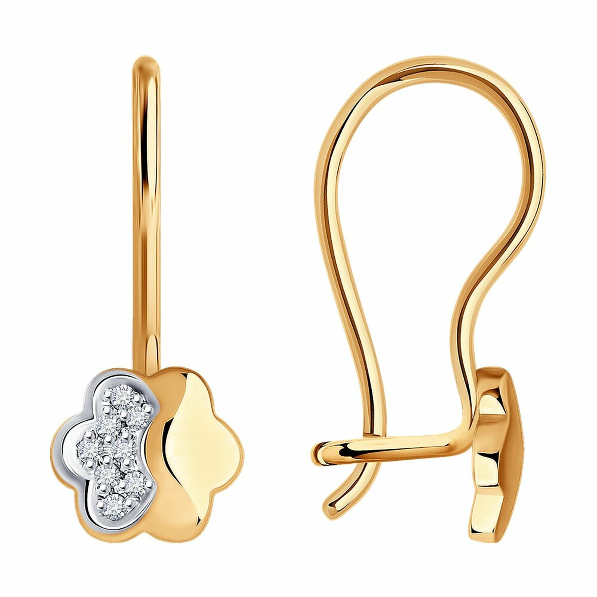 Серьги, красное золото, 585 проба, фианит