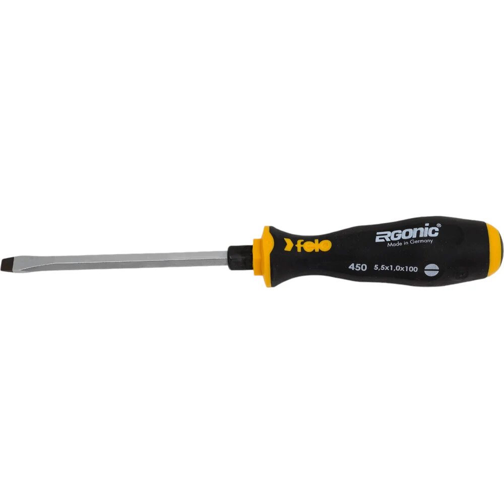 Отвертка Felo Ergonic ударная PH 2X100 45220340, трехкомпонентная рукоять черно‑желтого цвета, стержень