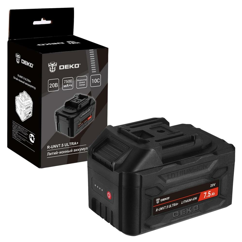 Аккумулятор DEKO R-UNV7.5 ULTRA+, Li-ion, 20В, 7.5А*ч, с повышенной токоотдачей