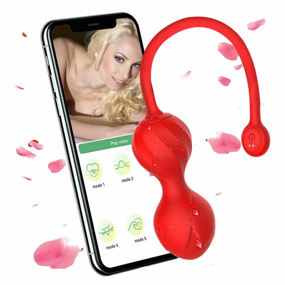 Приложение для вагинального шарика / контроллер Тренажер Кегеля с вибрирующим влагалищем и анальным шариком для женщин и девочек, 9 режимов, красный！