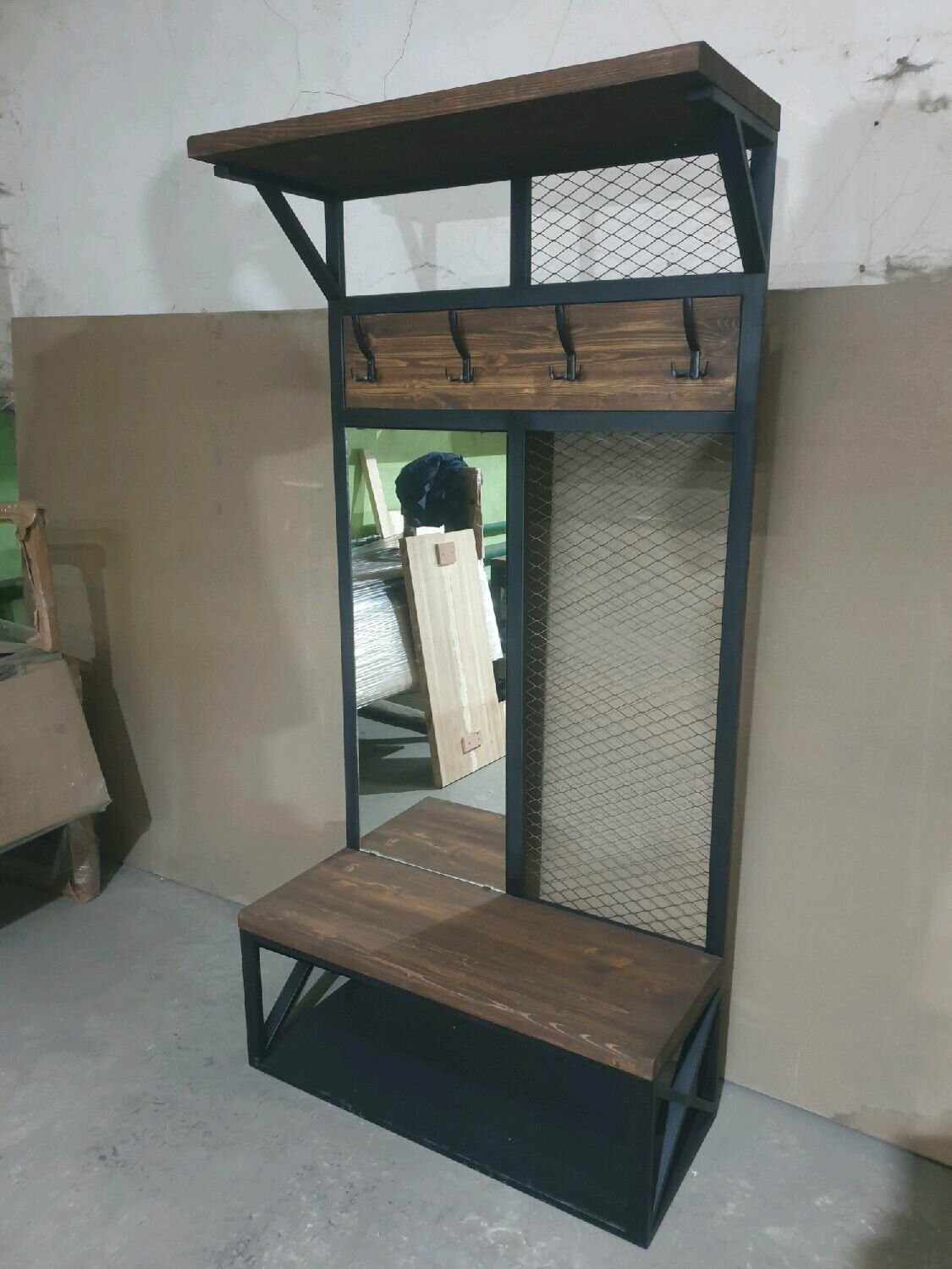 Вешалка "EasyLOFT" в стиле лофт, для одежды, с зеркалом, 90х40х200 см.