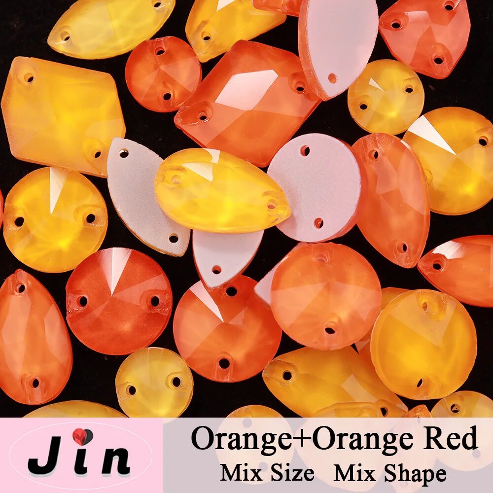 100шт Оранжевые неоновые стразы JIN, mix shape