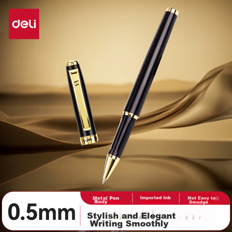 Deli Stylish Business Metal Pen, Office And Study Gel Pen, Ballpoint Pen, Imported Ink for Smooth Writing, Birthday/graduation/school Gift