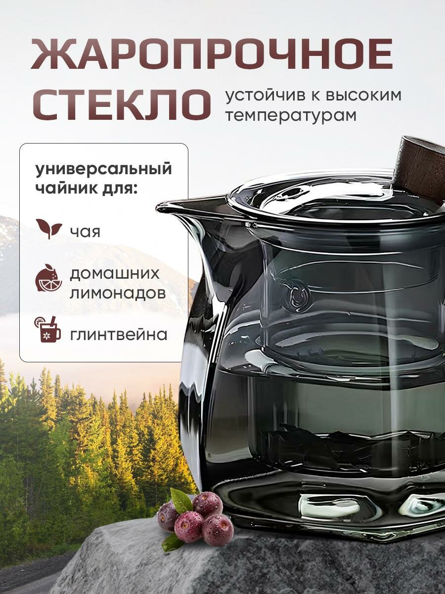 Чайник жаропрочное стекло 650 мл для горячих и холодных напитков заварочный — фото 1