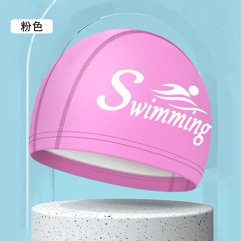 Водонепроницаемые шапочки для плавания из искусственной кожи с буквенным принтом 605-Pink
