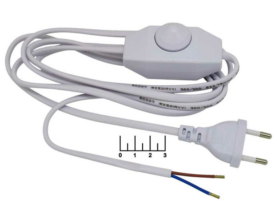 Шнур электрический без земли с диммером 200W 2м (вилка прямая/плоская) TDM (белый) (1305-0051)