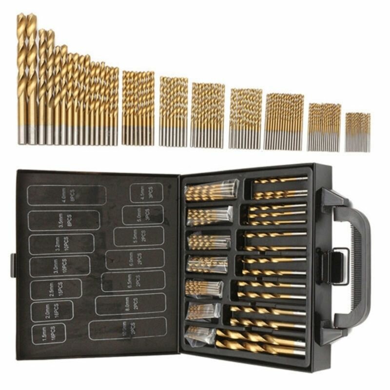 99шт спиральное сверло из быстрорежущей стали в железной упаковке с титановым покрытием, открывающее отверстия спиральным сверлом