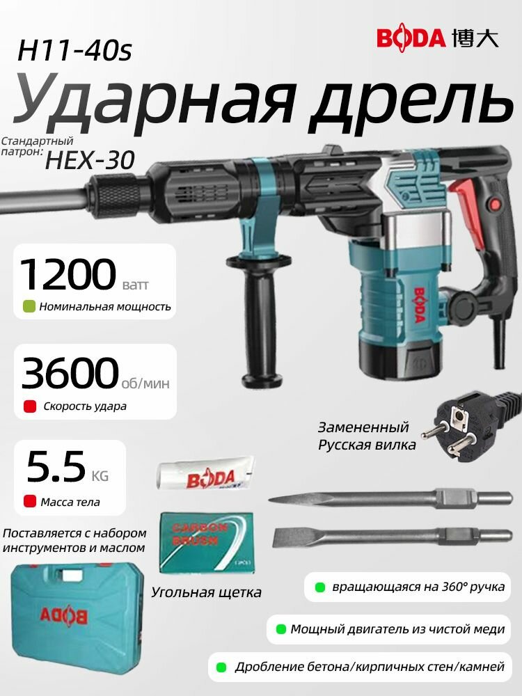 Мощный электрический отбойный молоток, BODA, для бетона, многофункциональный электрический молоток
