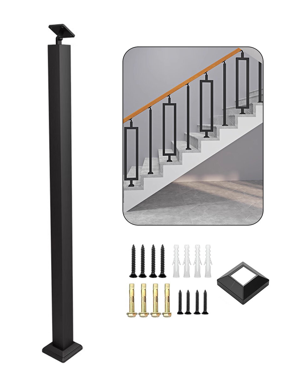 Черные кованые столбы для перил, ограждение для крыльца, лофта и уличных ступеней