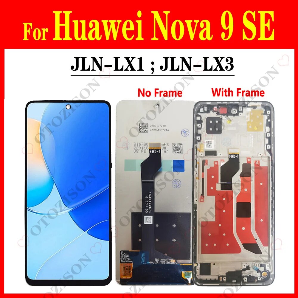 ЖК-дисплей для Huawei Nova 9 SE JLN-LX1 JLN-LX3 ЖК-дисплей с рамкой, сенсорный датчик, дигитайзер в сборе, замена ЖК-дисплея Nova 9SE With Frame Blue