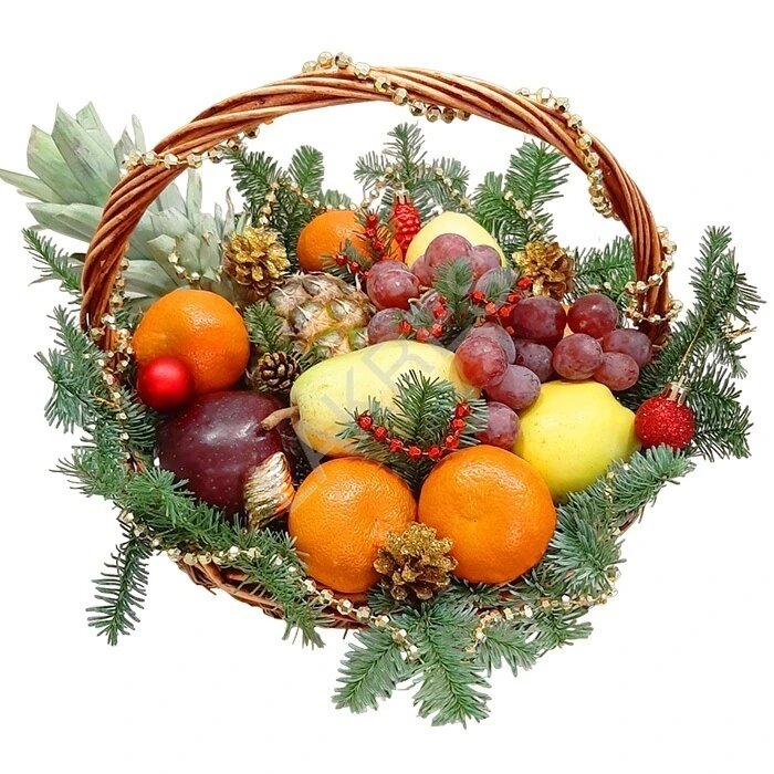 Композиция LAKRES "Изумруд", корзина фруктов на Новый год, общий вес 4 кг